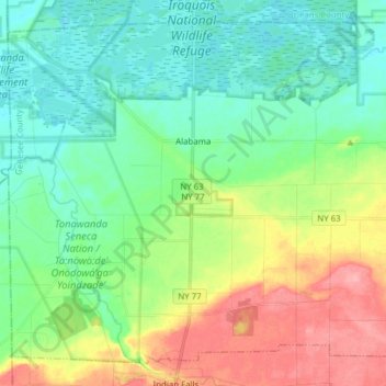 Mapa topográfico Town of Alabama, altitud, relieve